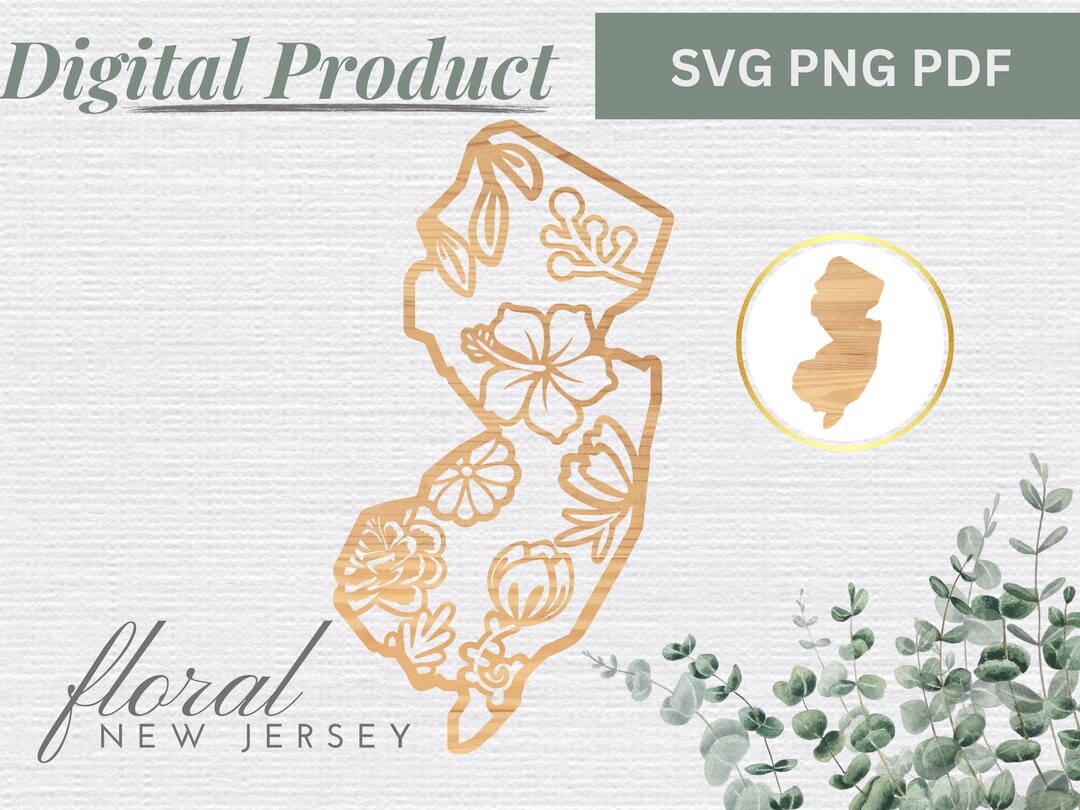 Floral New Jersey Cut File, Laser SVG, Glowforge, Cricut SVG, State ...