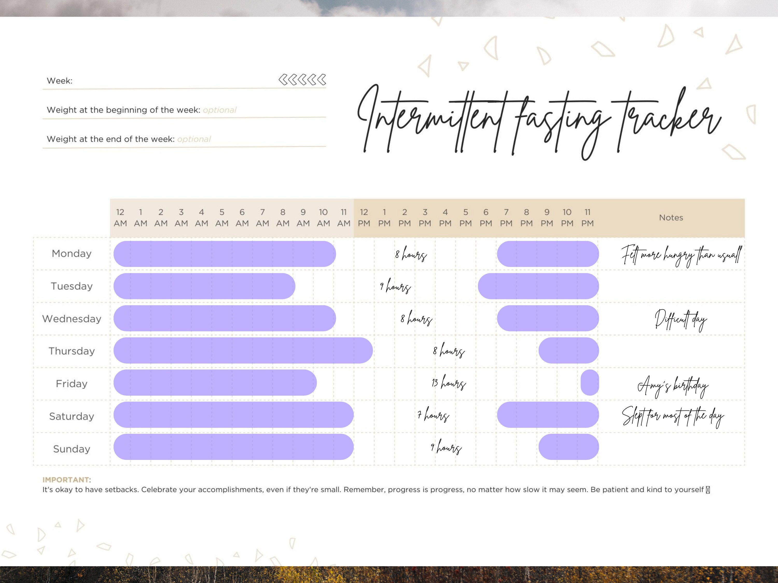 Minimal Weekly Fasting Tracker, Fasting Planner, Weekly Intermittent ...