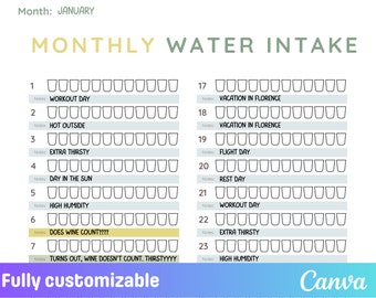 Water Tracker Printable, Weekly Water Intake Tracker, Hydration Tracker ...