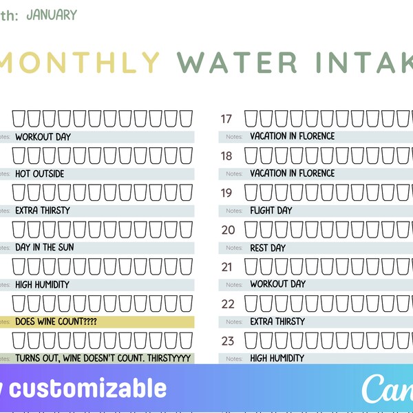 Hydration Log Printable - Etsy