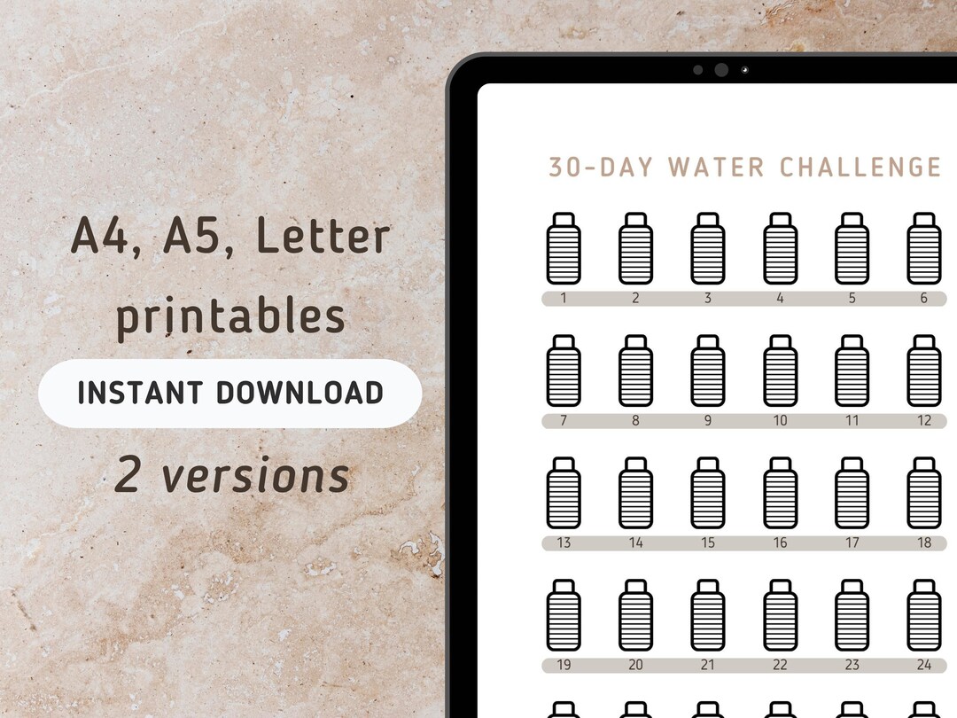 Monthly Water Tracker Printable, 30 Day Water Challenge, Hydration ...
