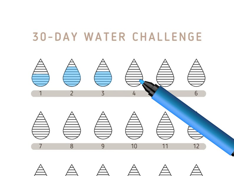 Monthly Water Tracker Printable, 30 Day Water Challenge, Hydration ...