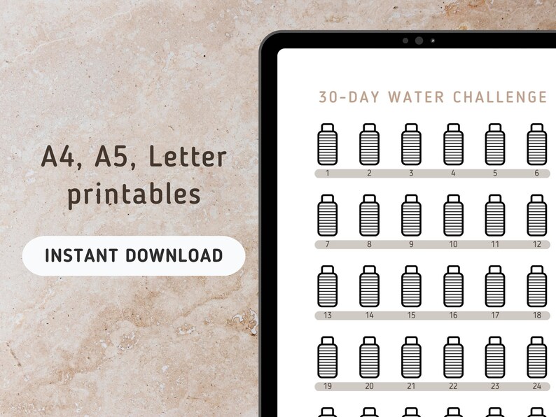 Monthly Water Tracker Printable, 30 Day Water Challenge, Hydration ...