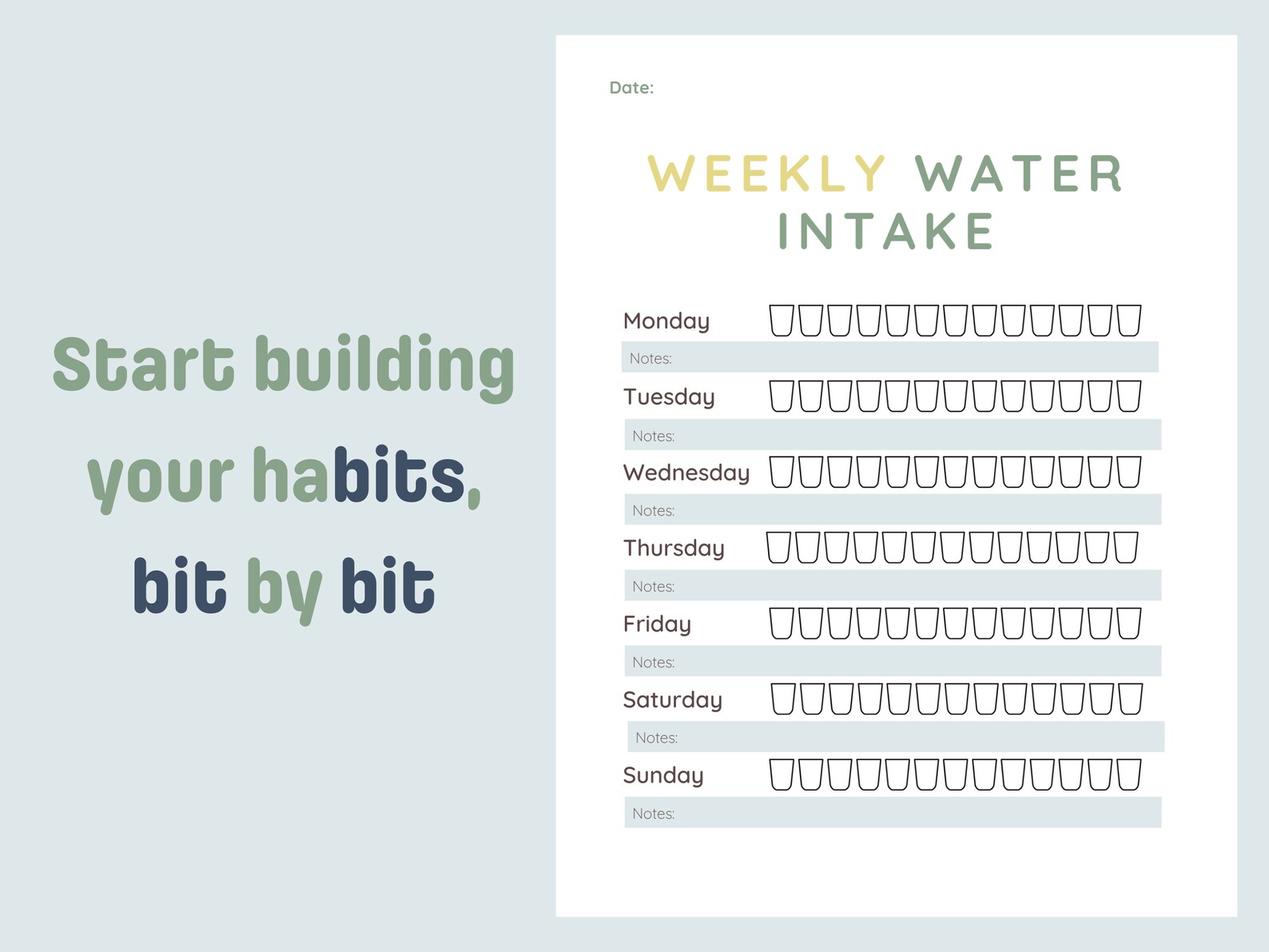 Water Tracker Printable, Weekly Water Intake Tracker, Hydration Tracker ...