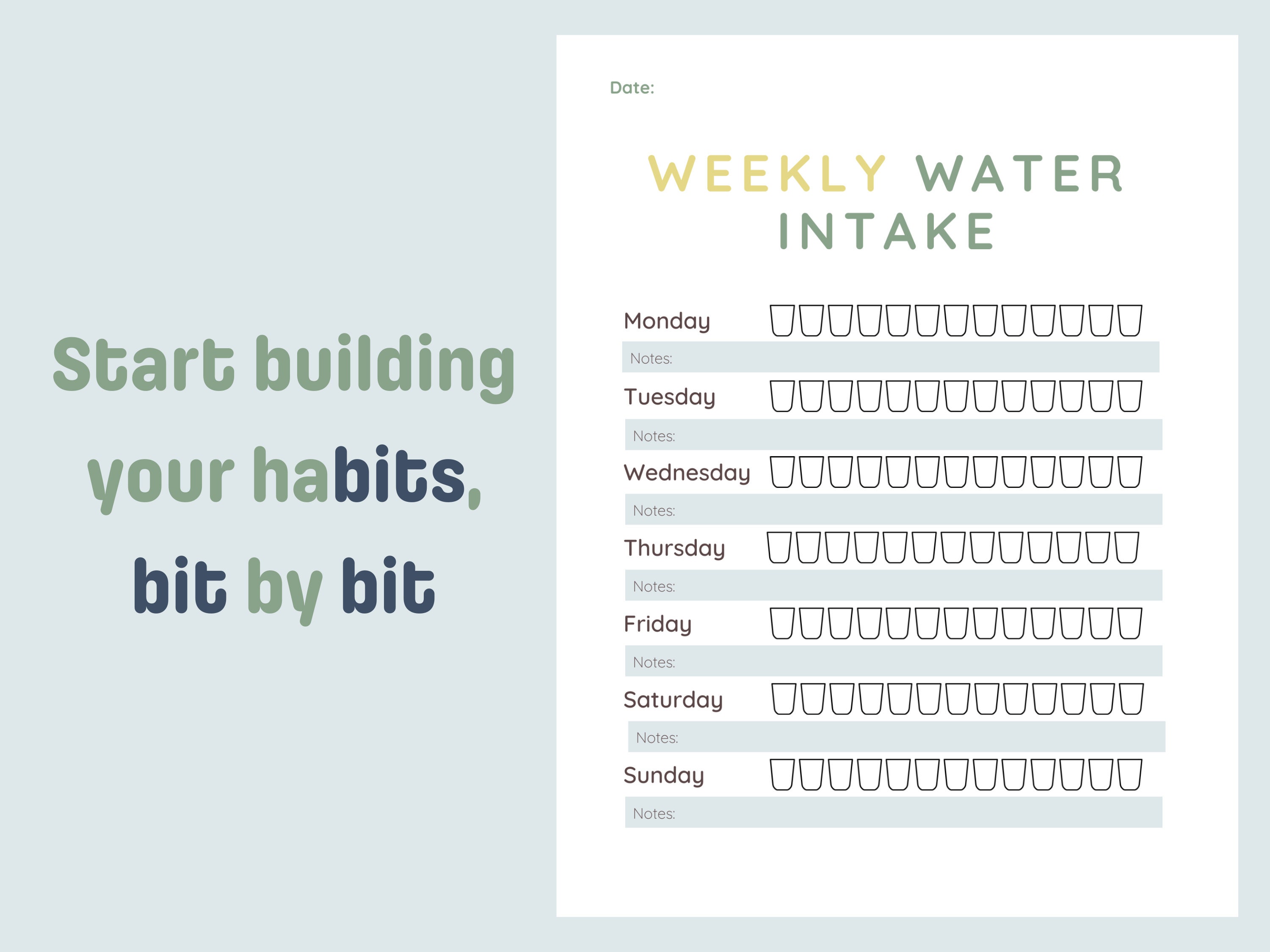 Water Tracker Printable, Weekly Water Intake Tracker, Hydration Tracker ...