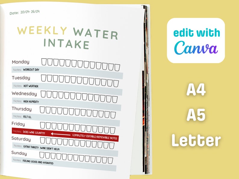 Water Tracker Printable, Weekly Water Intake Tracker, Hydration Tracker ...
