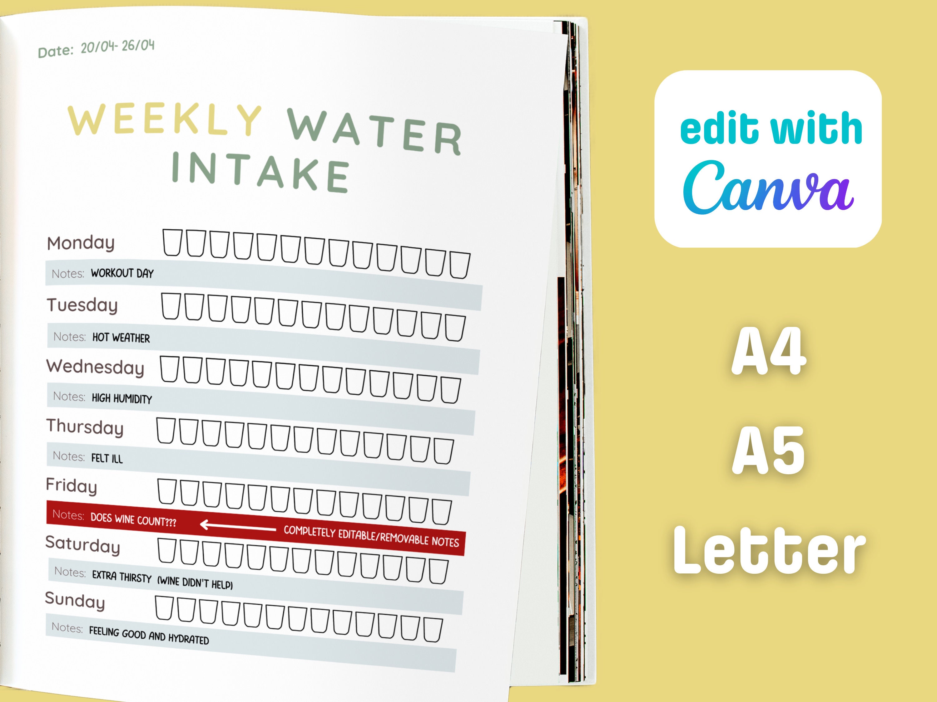 Water Tracker Printable, Weekly Water Intake Tracker, Hydration Tracker ...