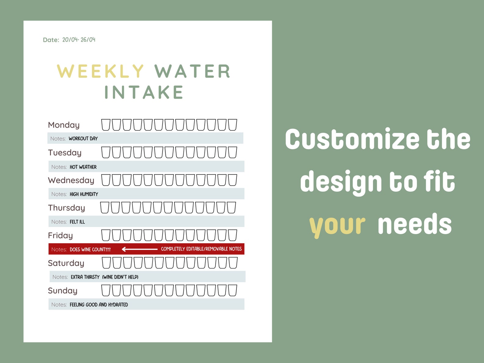Water Tracker Printable, Weekly Water Intake Tracker, Hydration Tracker ...