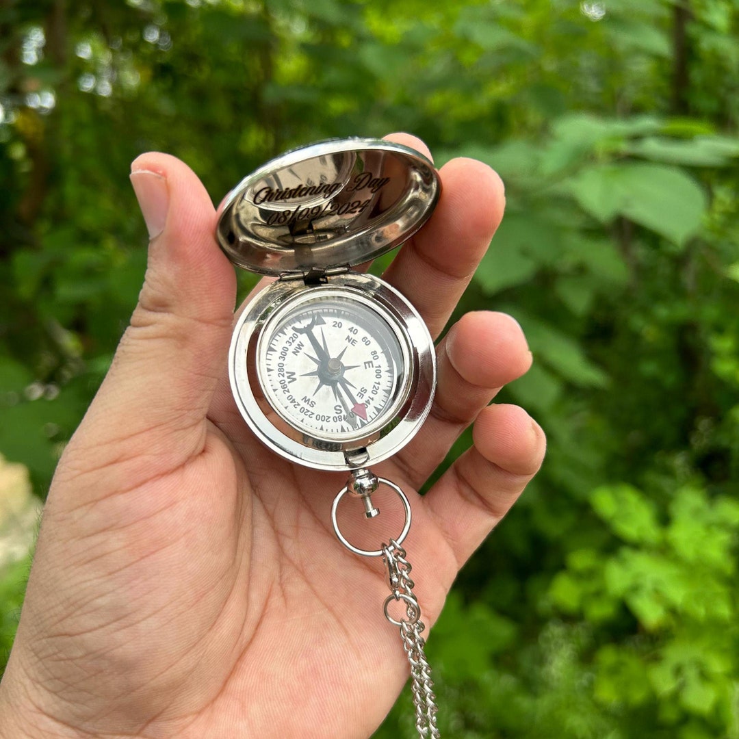 Personalized Compass With Custom Engraving, Anniversary, Baptism, First ...