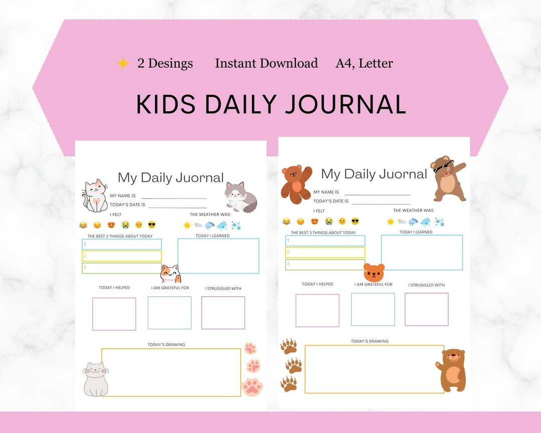 Kids Daily Journal Printable / Journal for Kids / Kids Activity Drawing ...