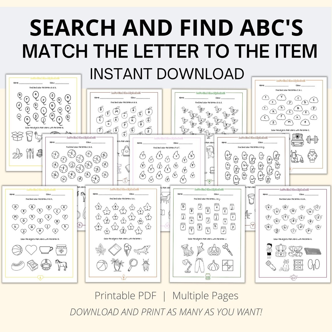 Alphabet Letter Printable, Alphabet Matching Printable, Tracing ...