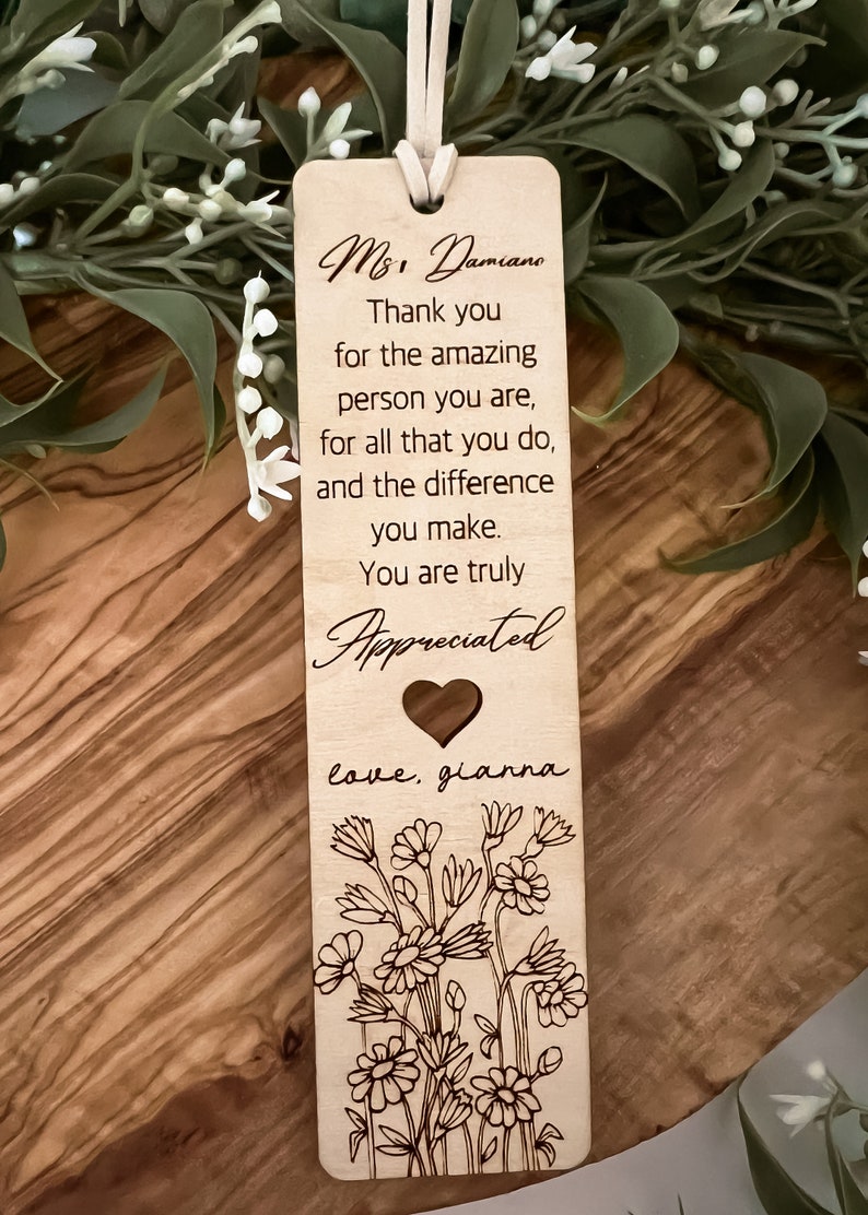Personalized Wood Teacher Bookmark: Engraved Floral Gift - Etsy