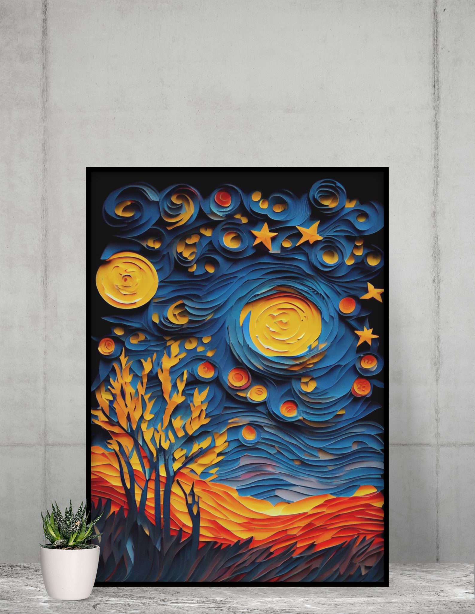Starry Night Sky Landscape Art Print Colorful Night Sky Nature Painting ...