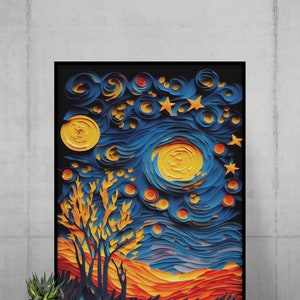 Starry Night Sky Landscape Art Print Colorful Night Sky Nature Painting ...