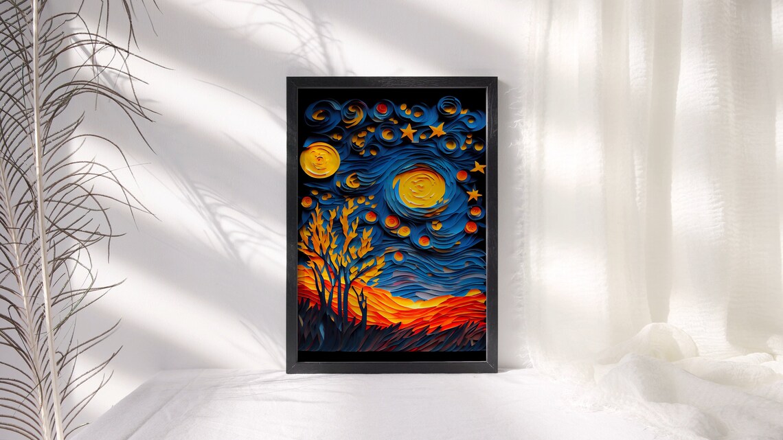 Starry Night Sky Landscape Art Print Colorful Night Sky Nature Painting ...