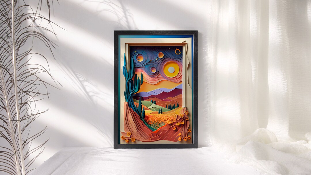 Scenic Sunny Landscape Art Print Fields Mountains and Cascading Moons ...