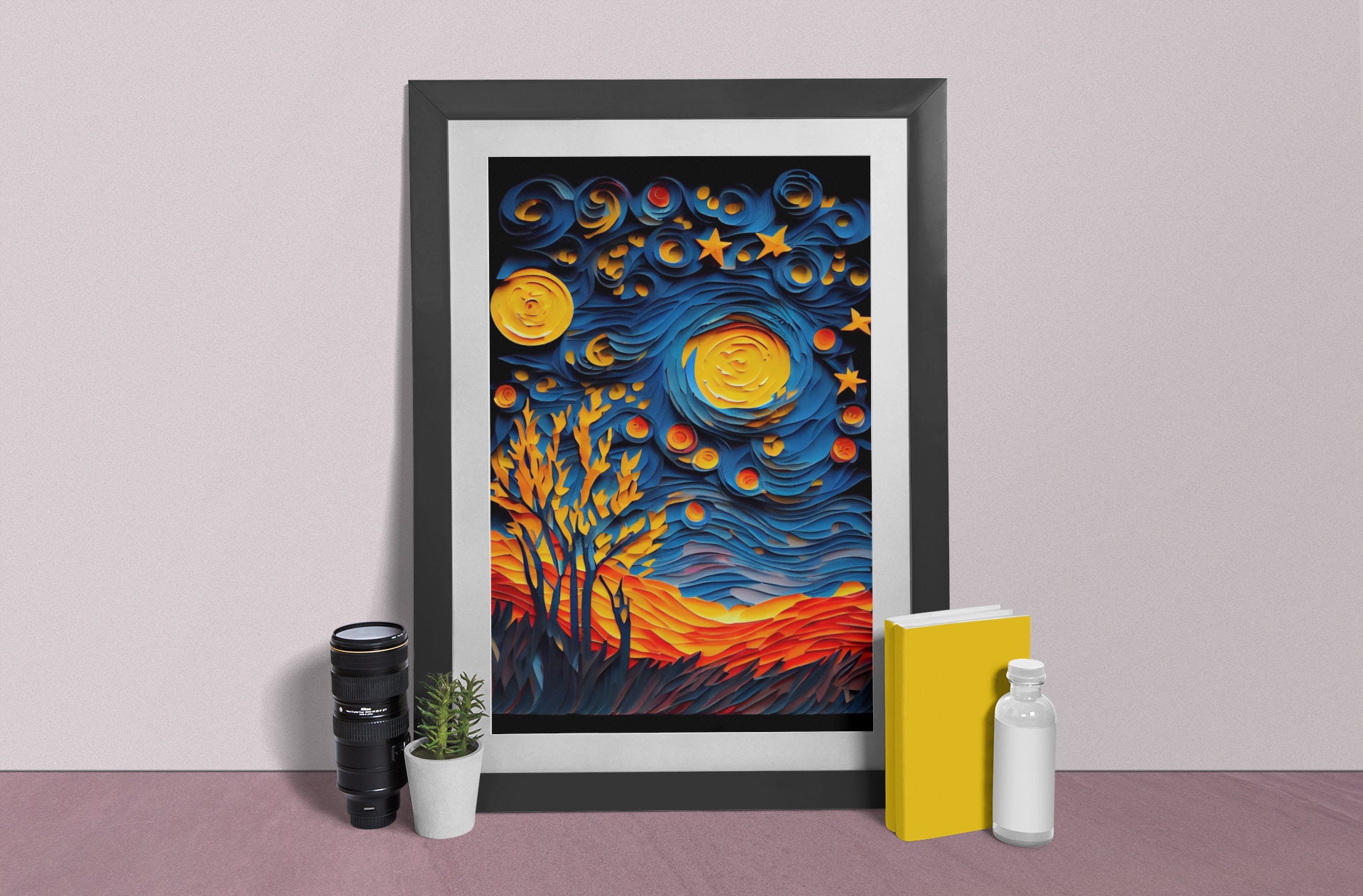 Starry Night Sky Landscape Art Print Colorful Night Sky Nature Painting ...