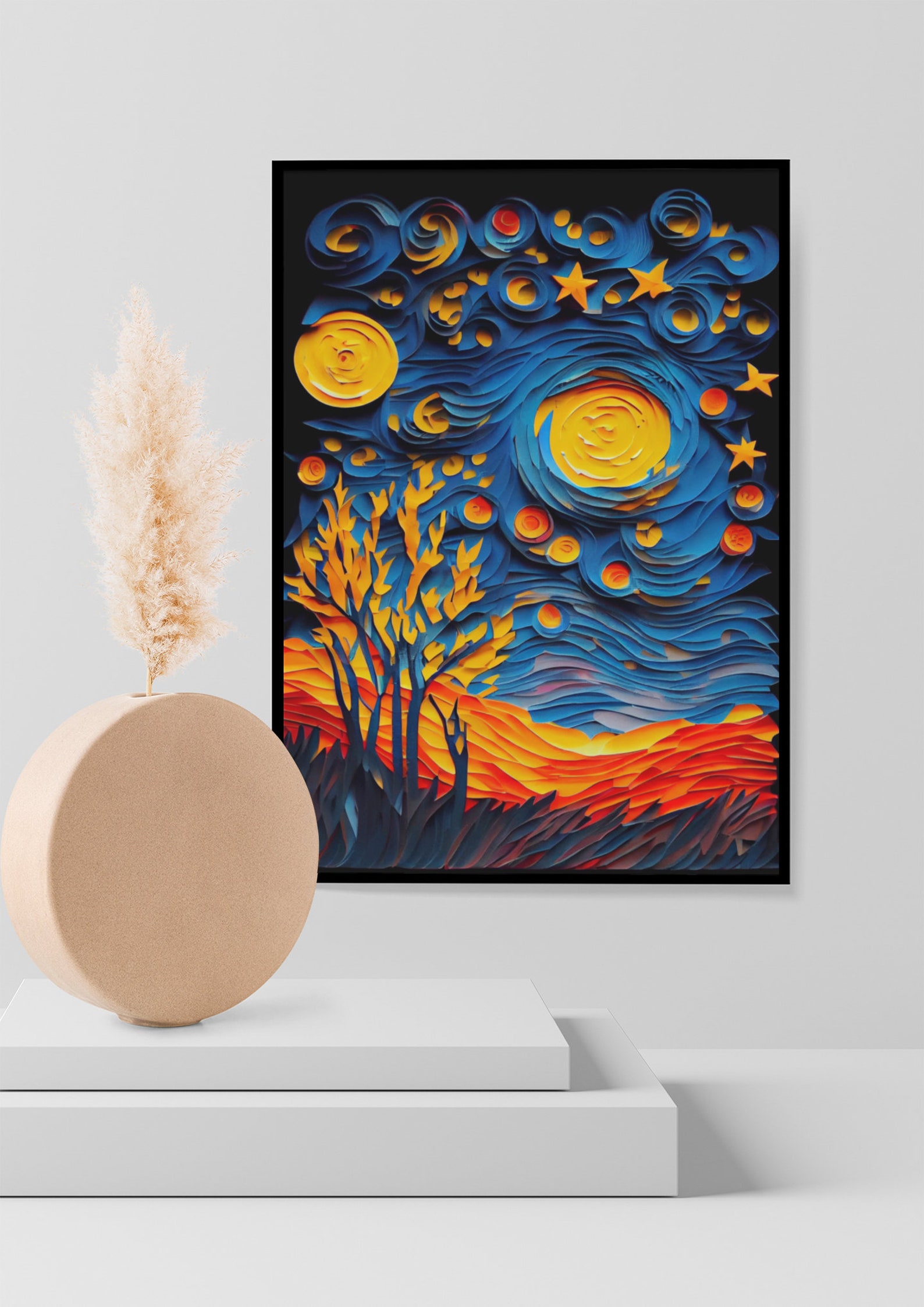 Starry Night Sky Landscape Art Print Colorful Night Sky Nature Painting ...