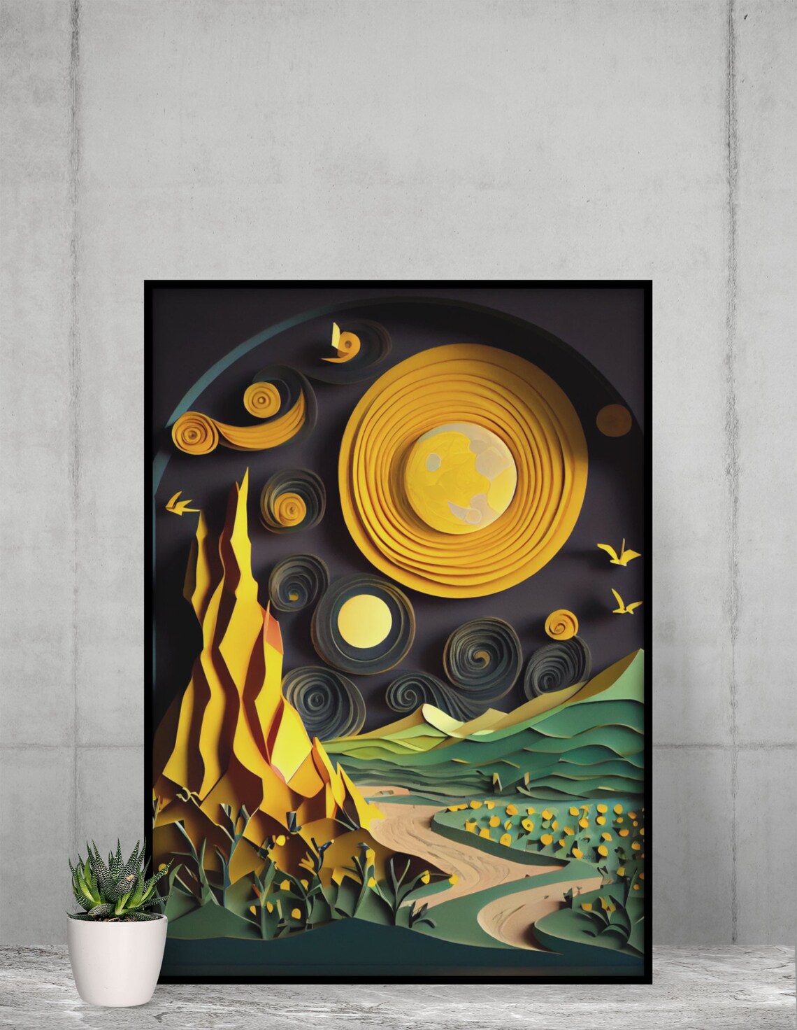 Starry Night Sky Landscape Art Print Colorful Night Sky Nature Living ...