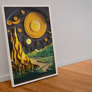 Starry Night Sky Landscape Art Print Colorful Night Sky Nature Living ...