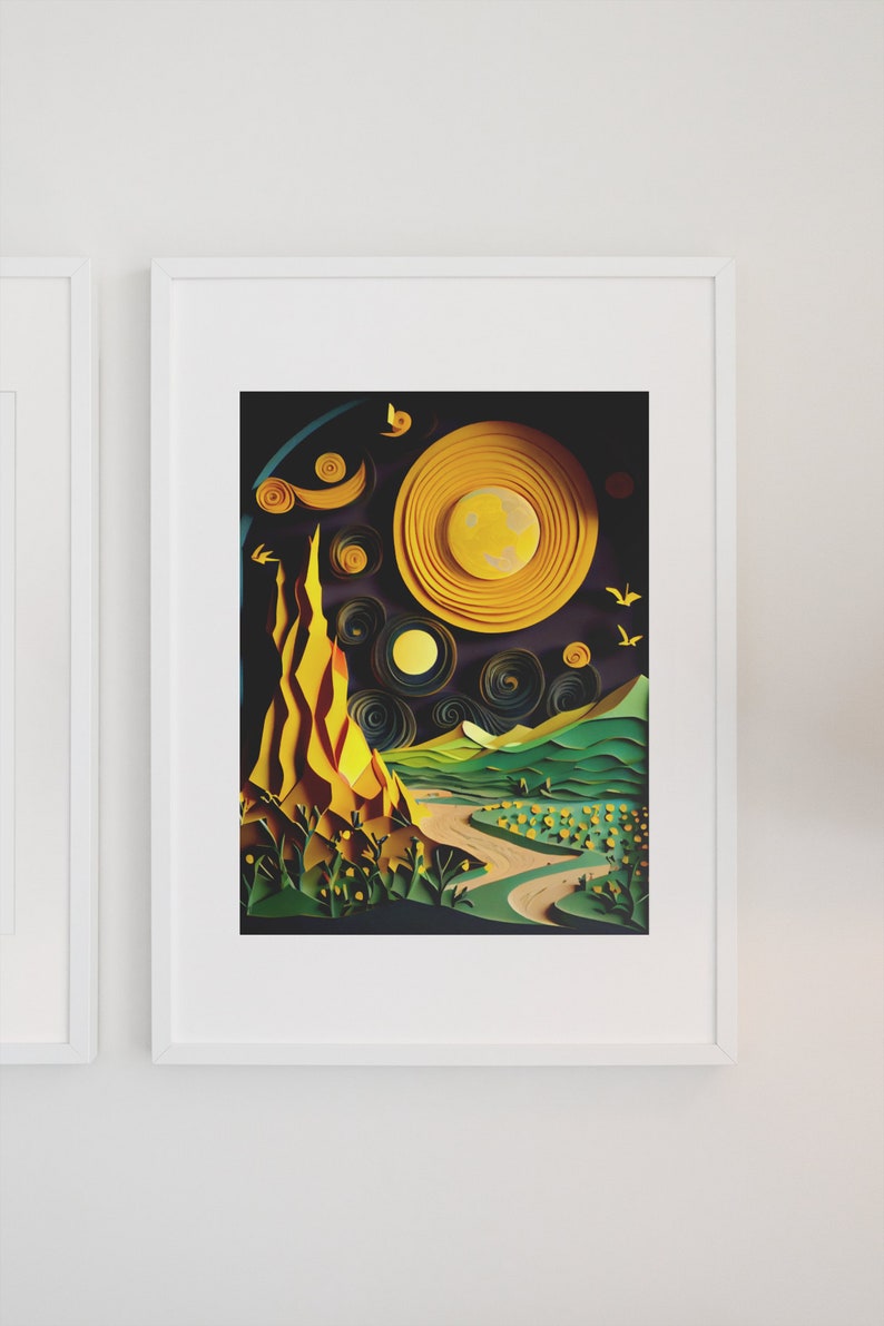 Starry Night Sky Landscape Art Print Colorful Night Sky Nature Living ...
