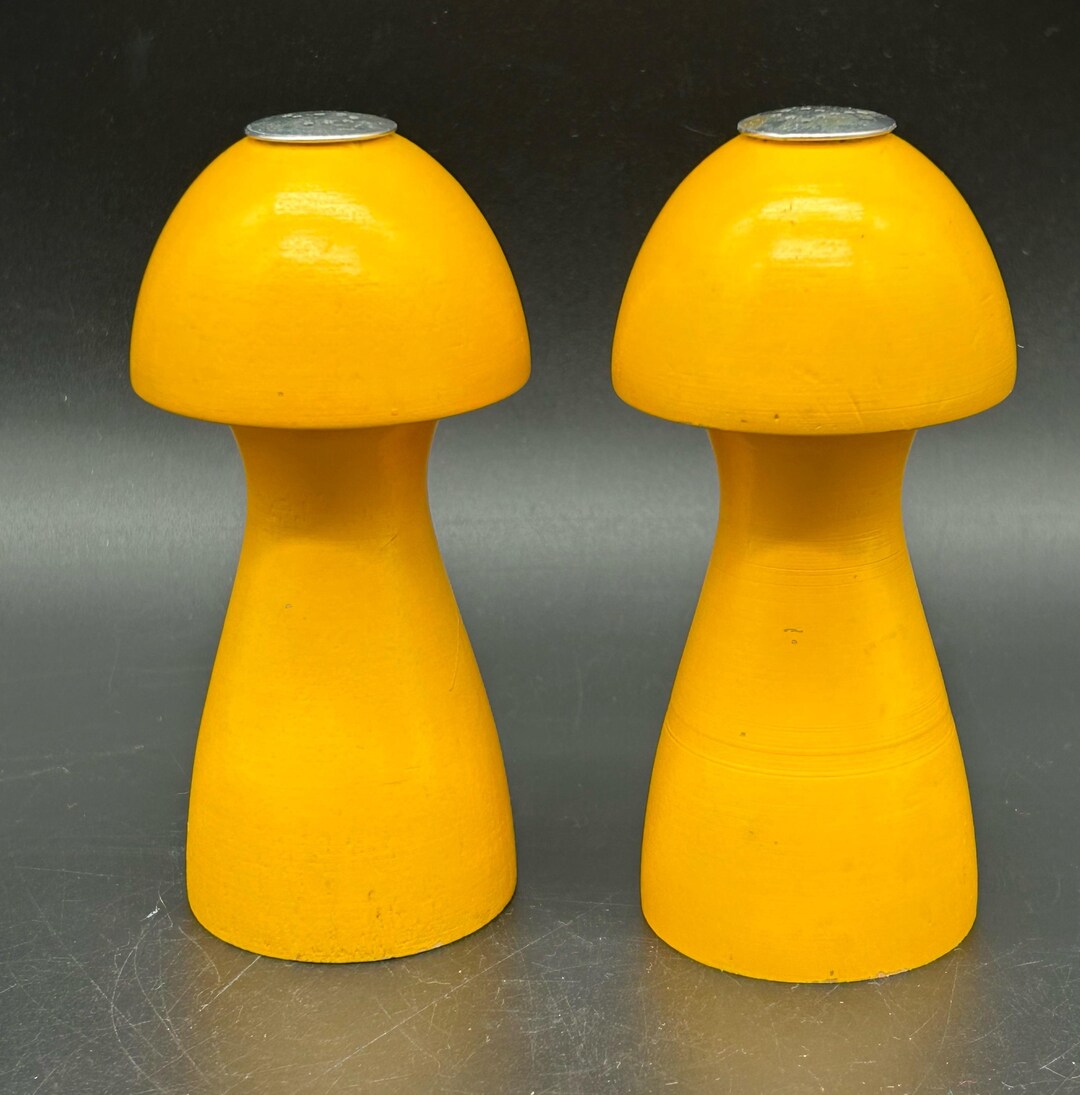Mushroom Shaped Salt and Pepper Shakers Yellow Teak Wood 5" Tall 1960's ...