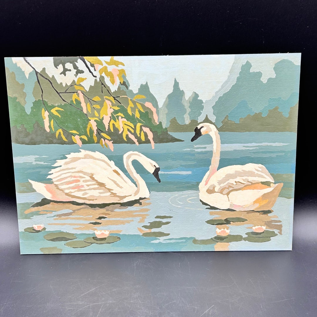 Vintage Paint by Number Swans - Etsy