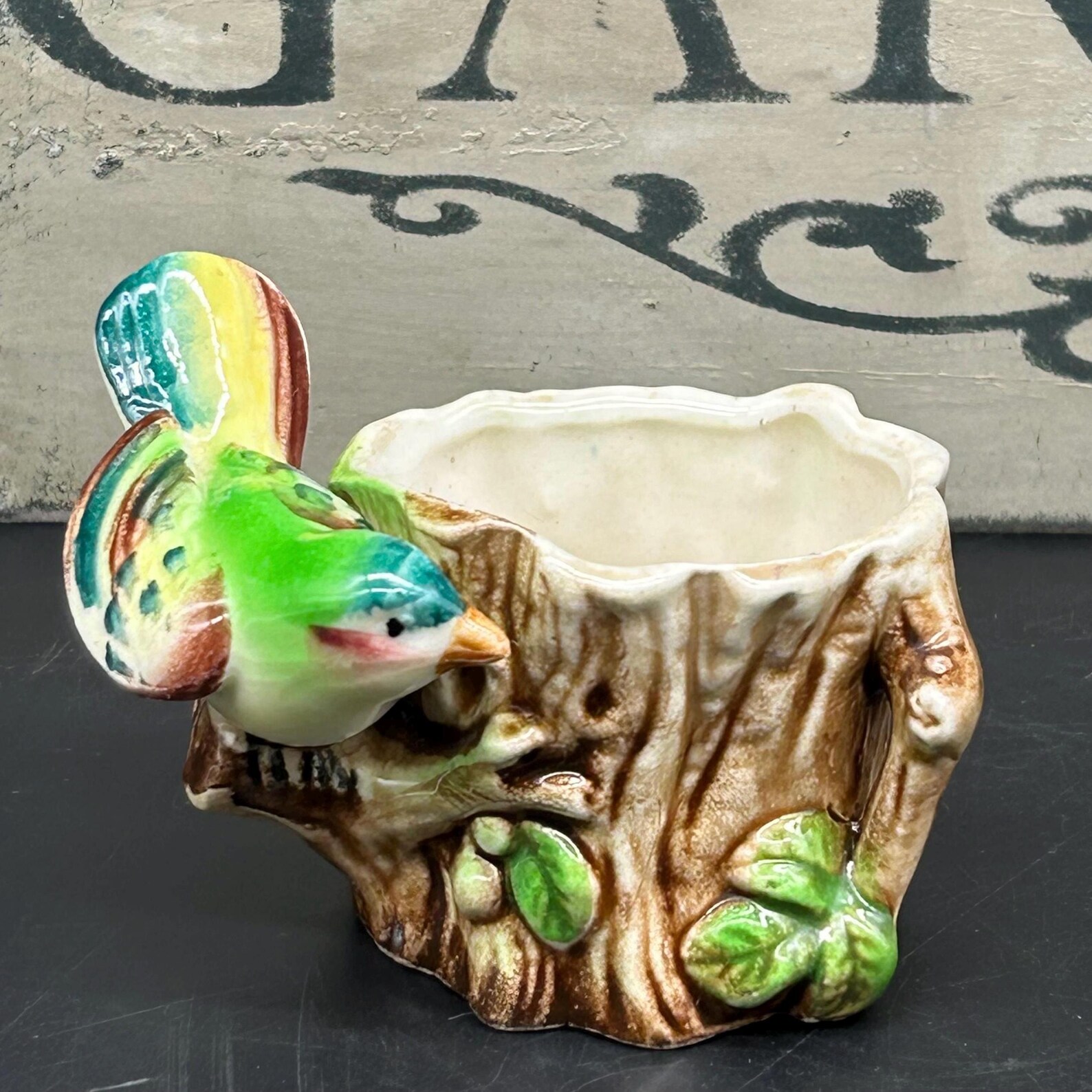 Bird on Tree Stump Trinket Box Toothpick Holder Succulent Planter Air ...