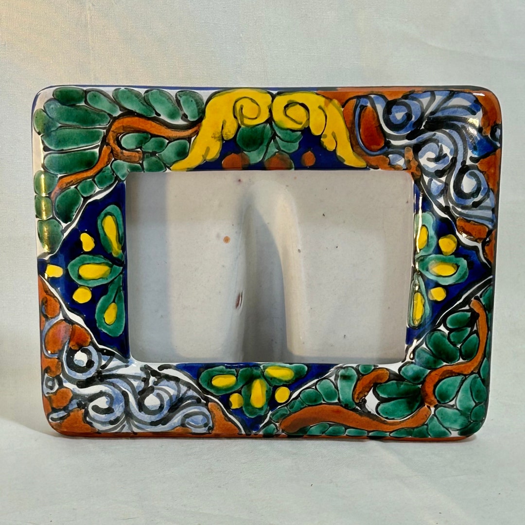Mexican Talavera Picture Frame Red Ware Pottery Hand Painted Colorful ...