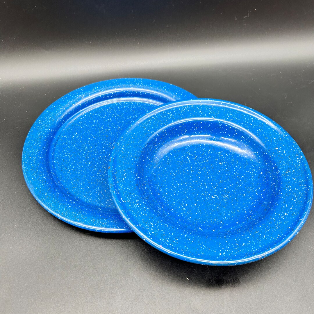 Blue Speckled Enamelware Soup Bowl and Dinner Plate - Etsy