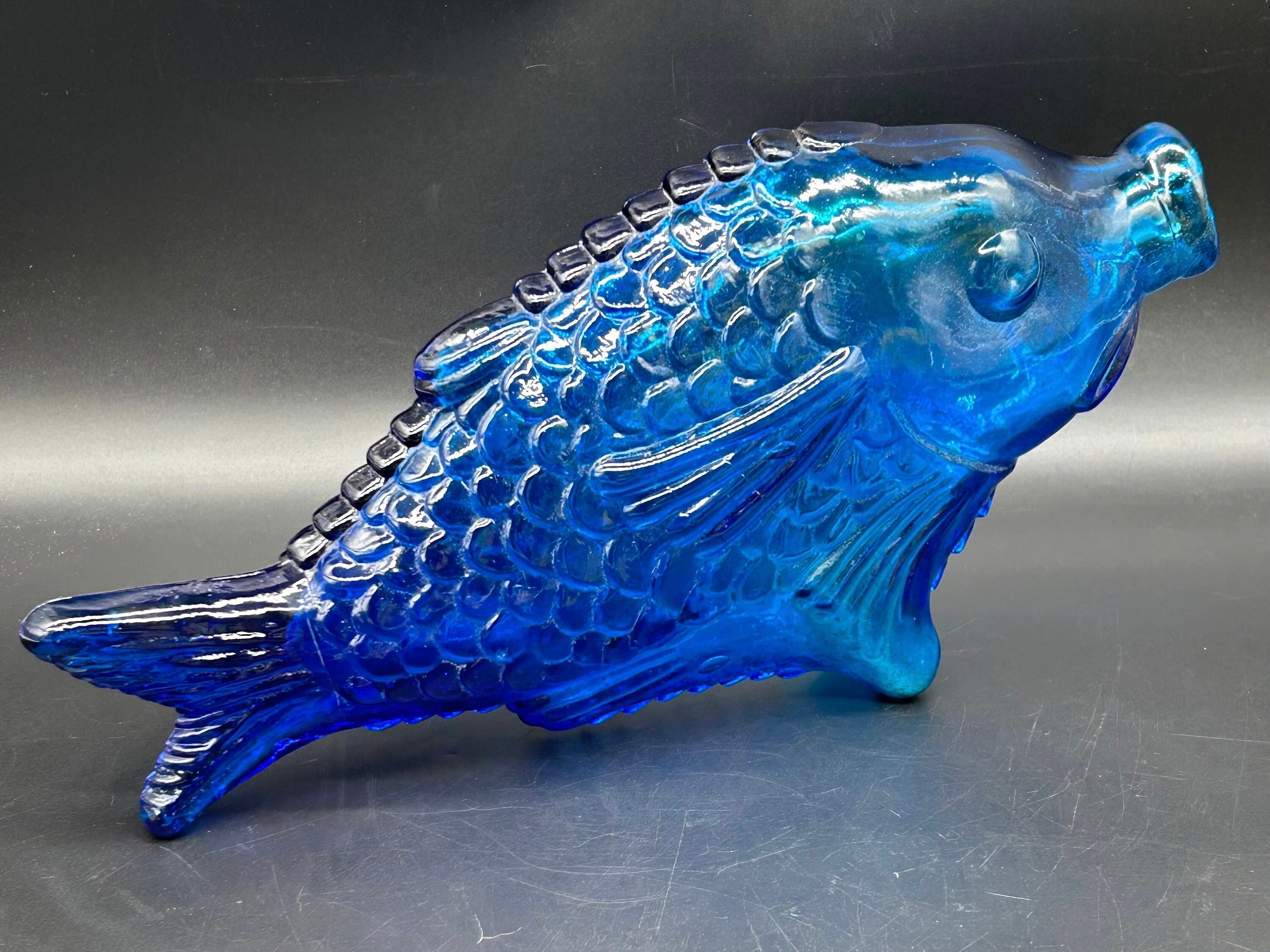 Cobalt Blue Glass Fish 1960s Vintage Art Glass Wine Bottle - Etsy