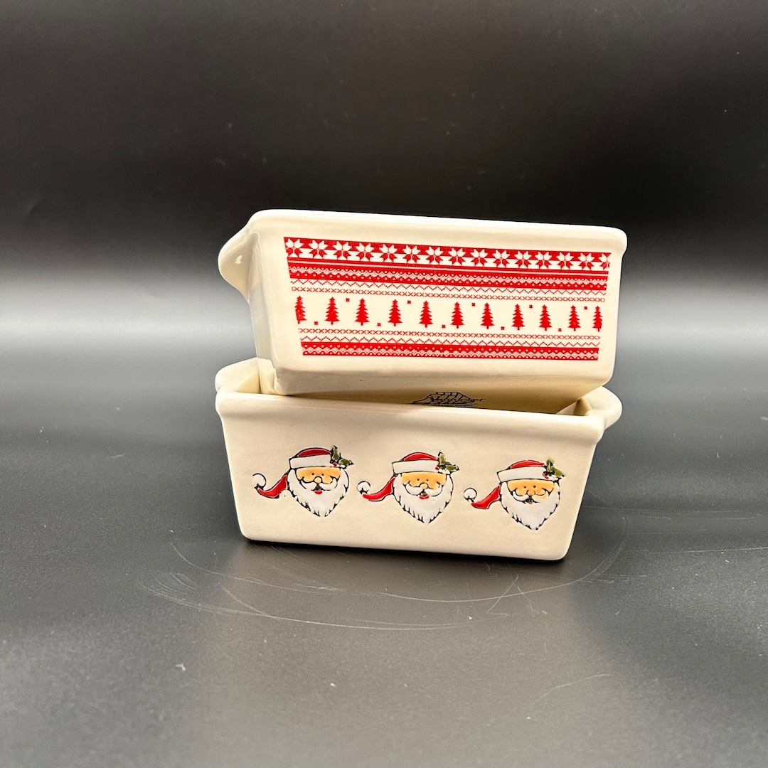 Nantucket Mini Ceramic Bread Loaf Pan Santa Christmas Trees Set of 2 - Etsy