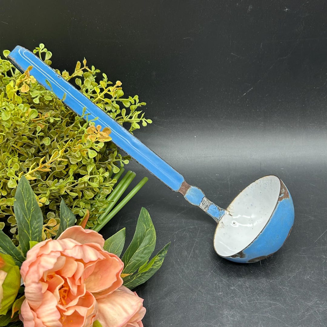 Enamelware Blue and White Ladle With Hook Handle VINTAGE - Etsy