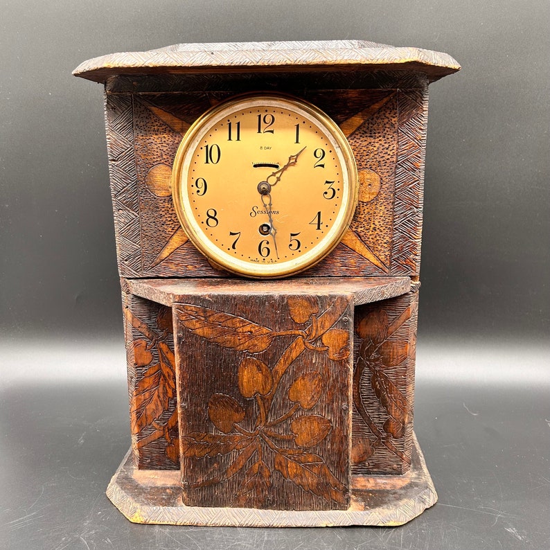 Antique Clock Pyrography Wood Burned Carved Wood Clock Roses - Etsy