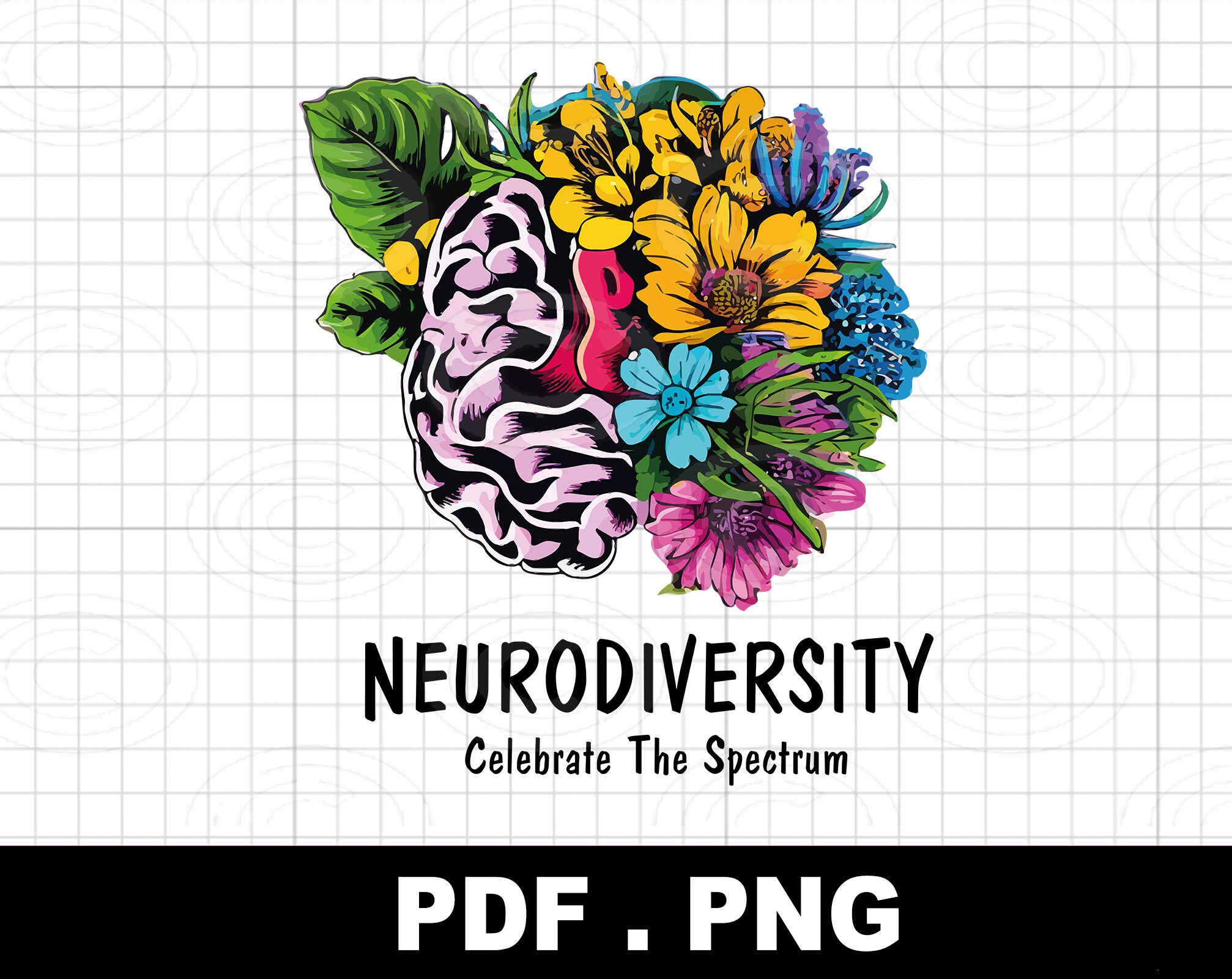 Neurodiversity Brain Floral PNG, Autism Awareness, Speech Therapy ...