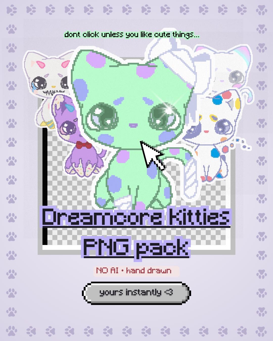 Dreamcore Kawaii Cat PNG Pack | Cute Printable Stickers | Pastel Goth ...