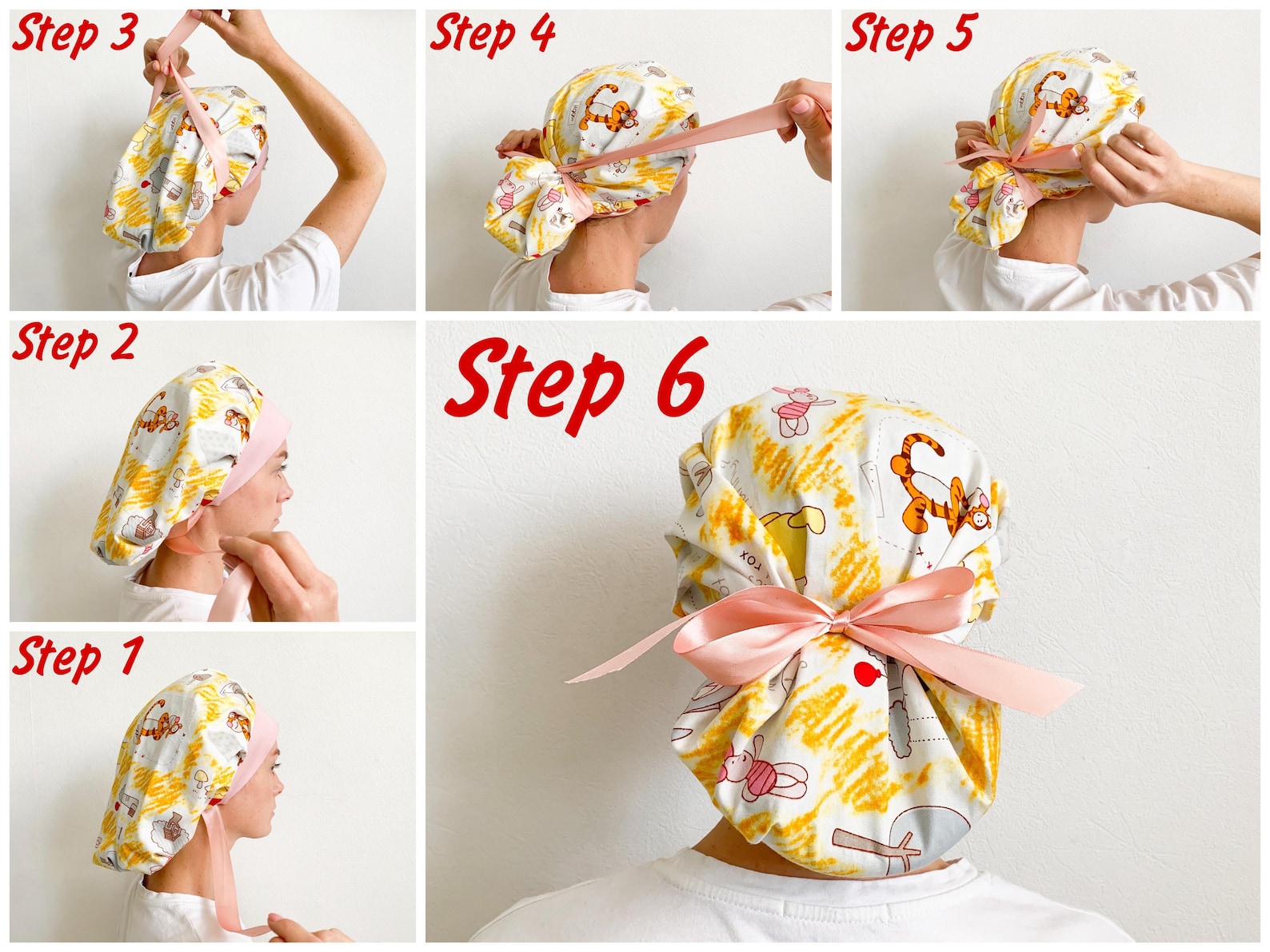 Scrub Cap Style#8 Bouffant Ponytail Sewing Pattern, Double Style Scrub ...