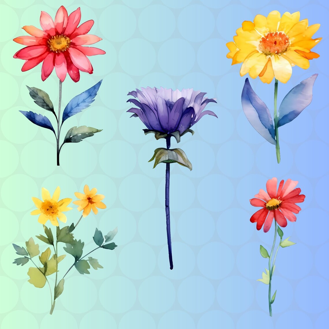 Watercolor Bright Spring Summer Flowers Clipart - Wildflower Floral PNG ...