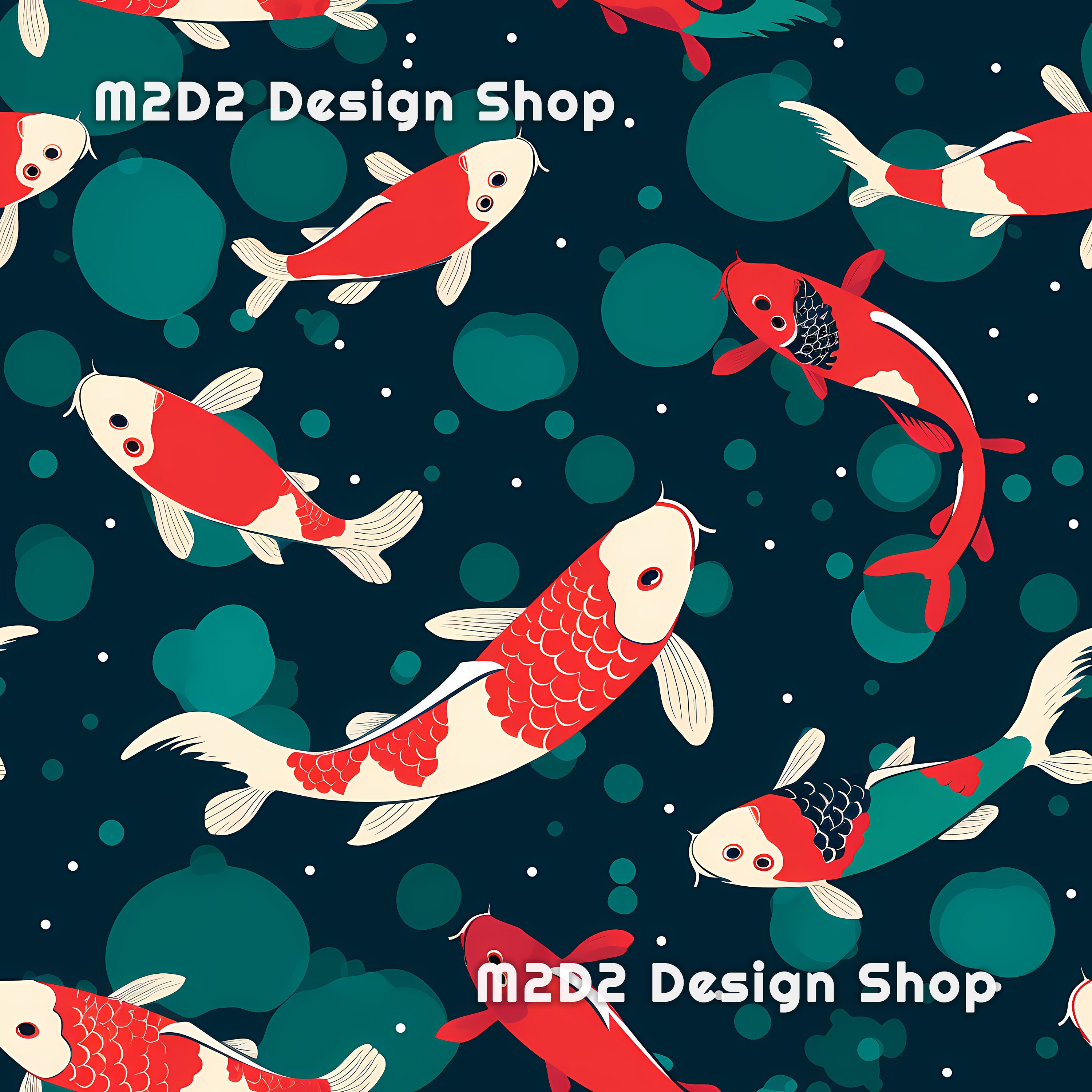 Koi Pond Fish Print Seamless Pattern Repeating File for Fabric Printing ...
