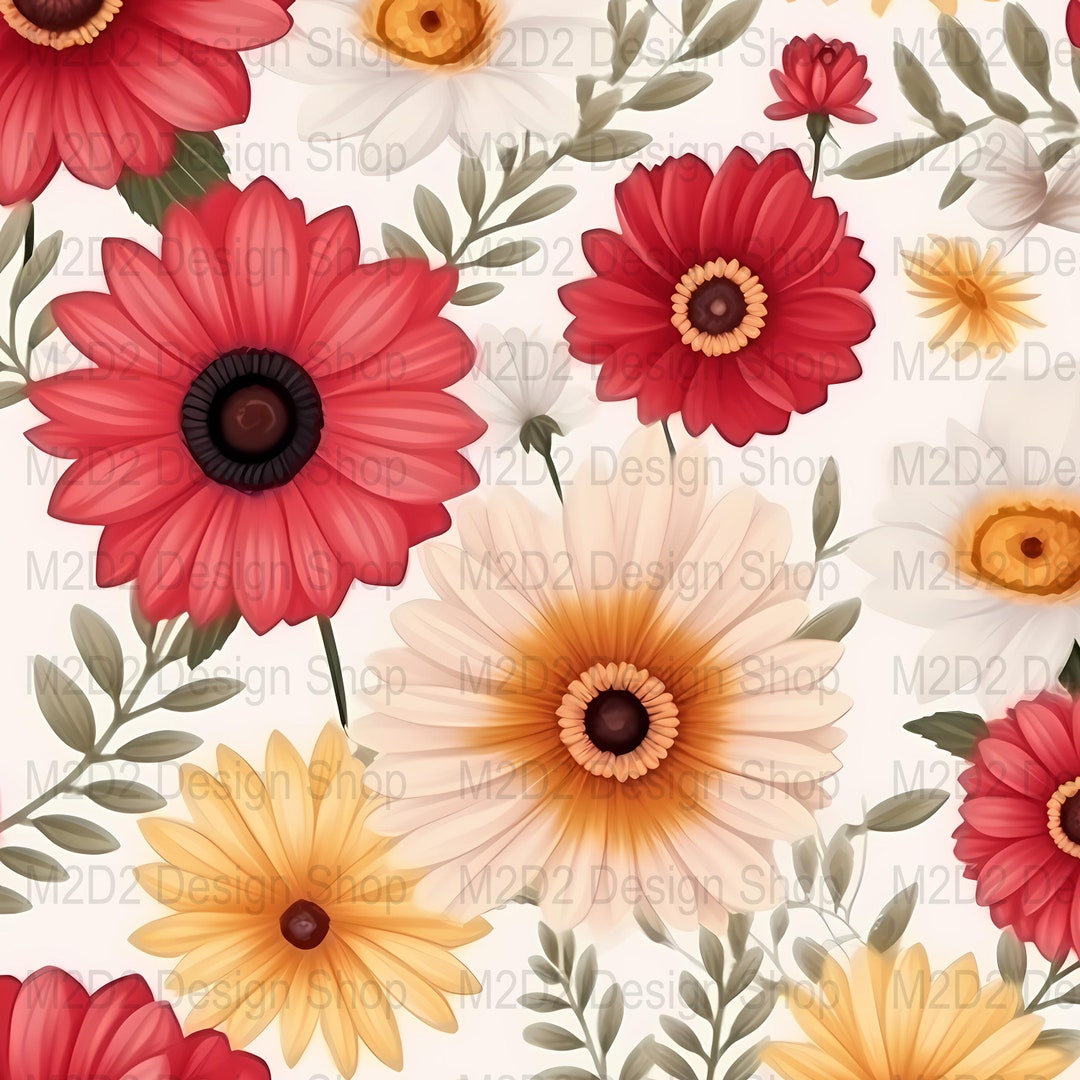Floral Digital Paper Daisy Seamless Patterns, Scrapbooking Background ...