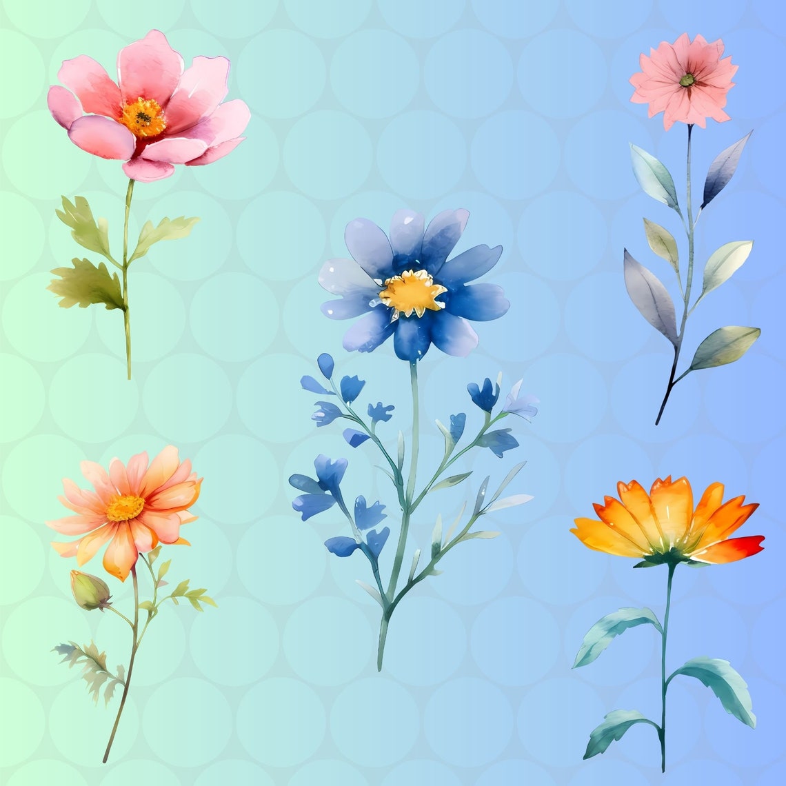 Watercolor Bright Spring Summer Flowers Clipart - Wildflower Floral PNG ...