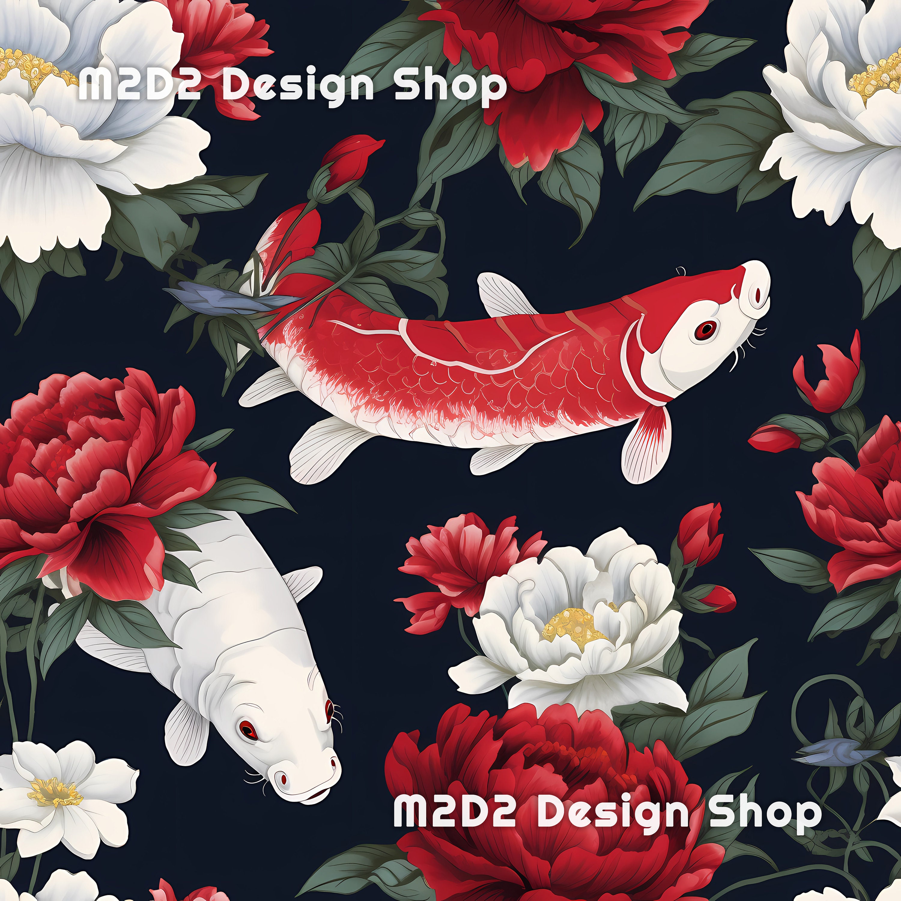Koi Pond Fish Print Seamless Pattern Repeating File for Fabric Printing ...
