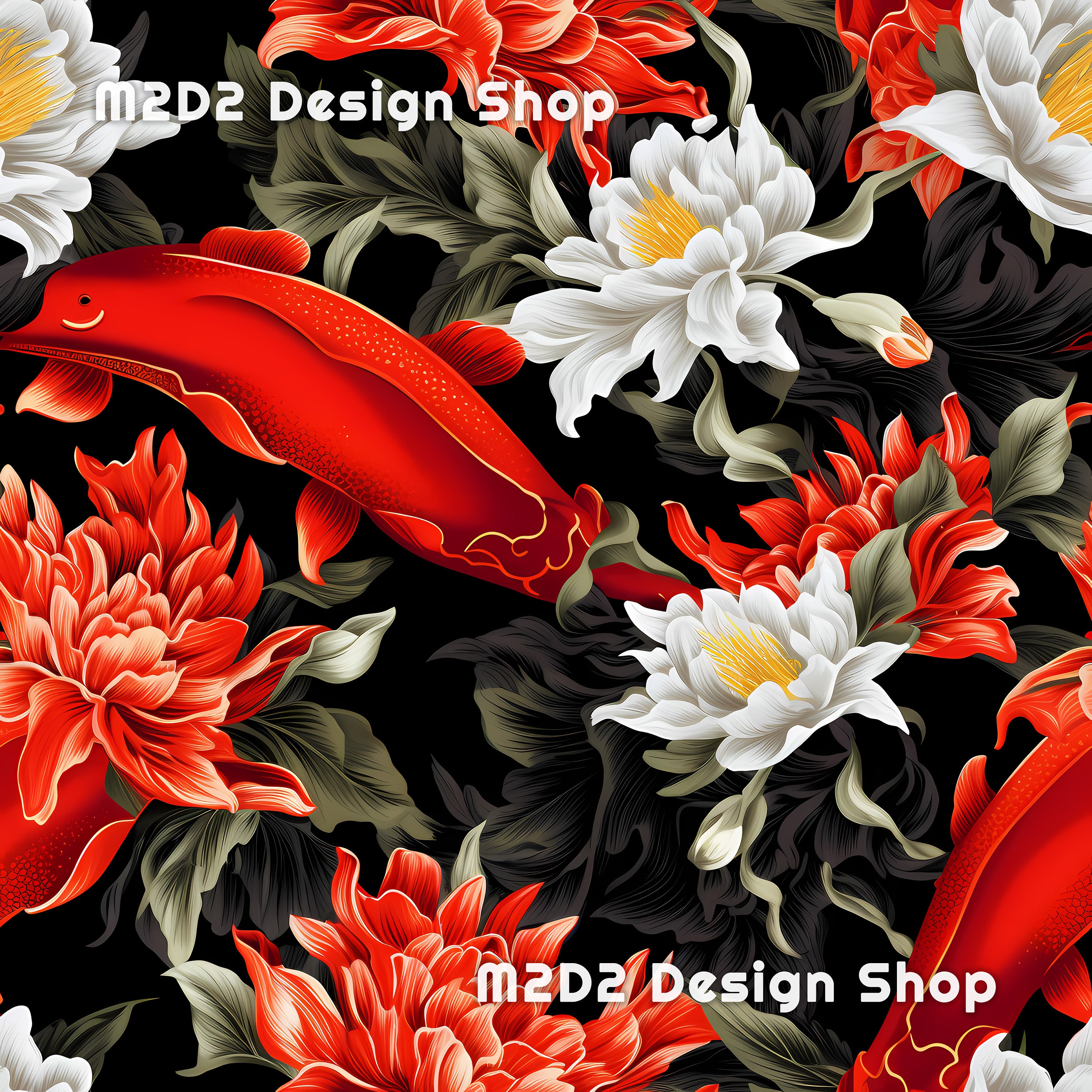 Koi Pond Fish Print Seamless Pattern Repeating File for Fabric Printing ...