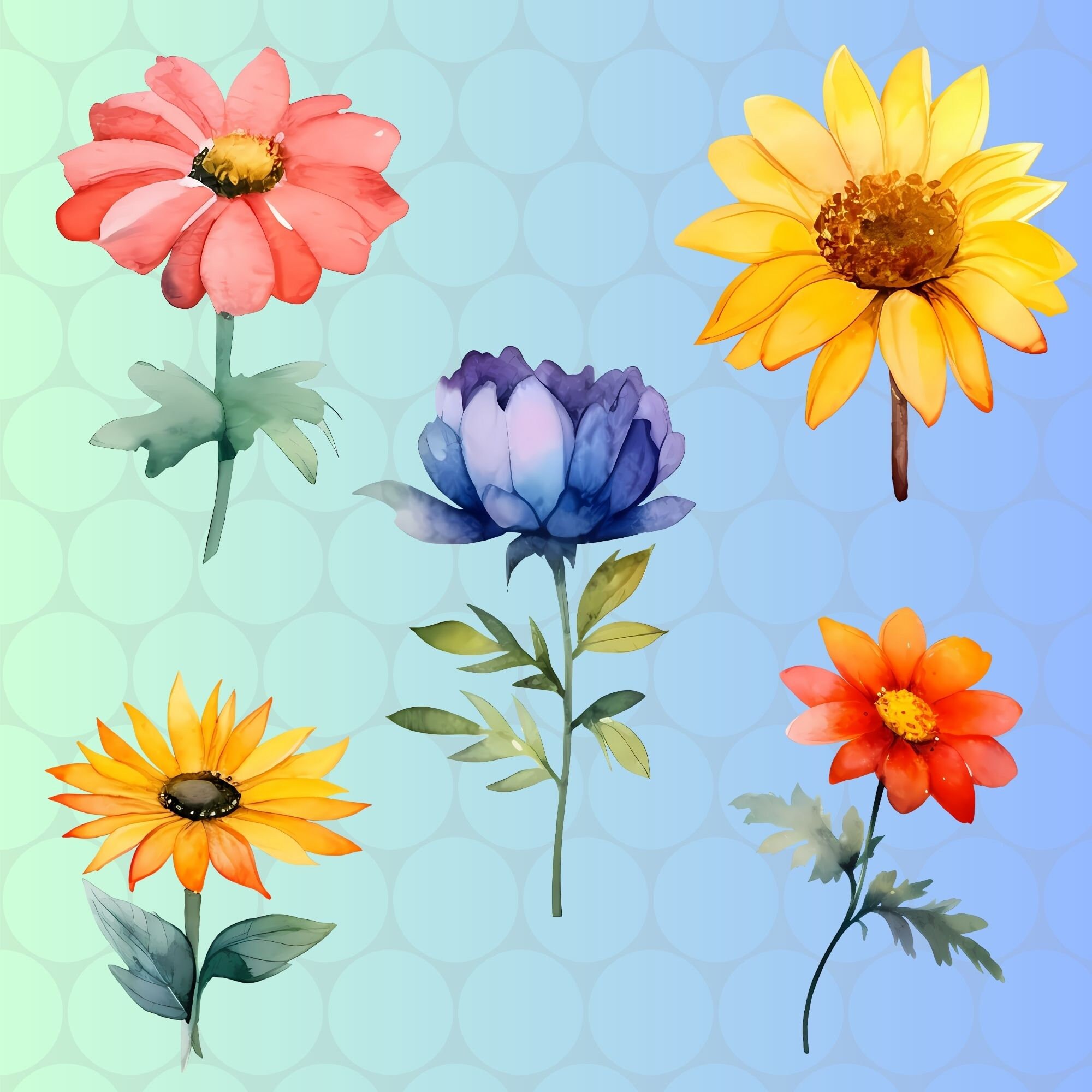 Watercolor Bright Spring Summer Flowers Clipart - Wildflower Floral PNG ...