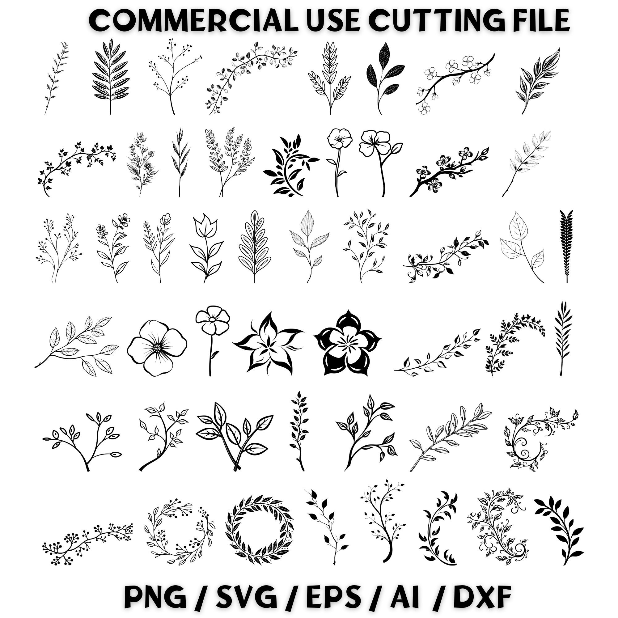 50 Leaves SVG Bundle, Hand Drawn Leaves SVG, Plant Svg, Flower Clipart ...