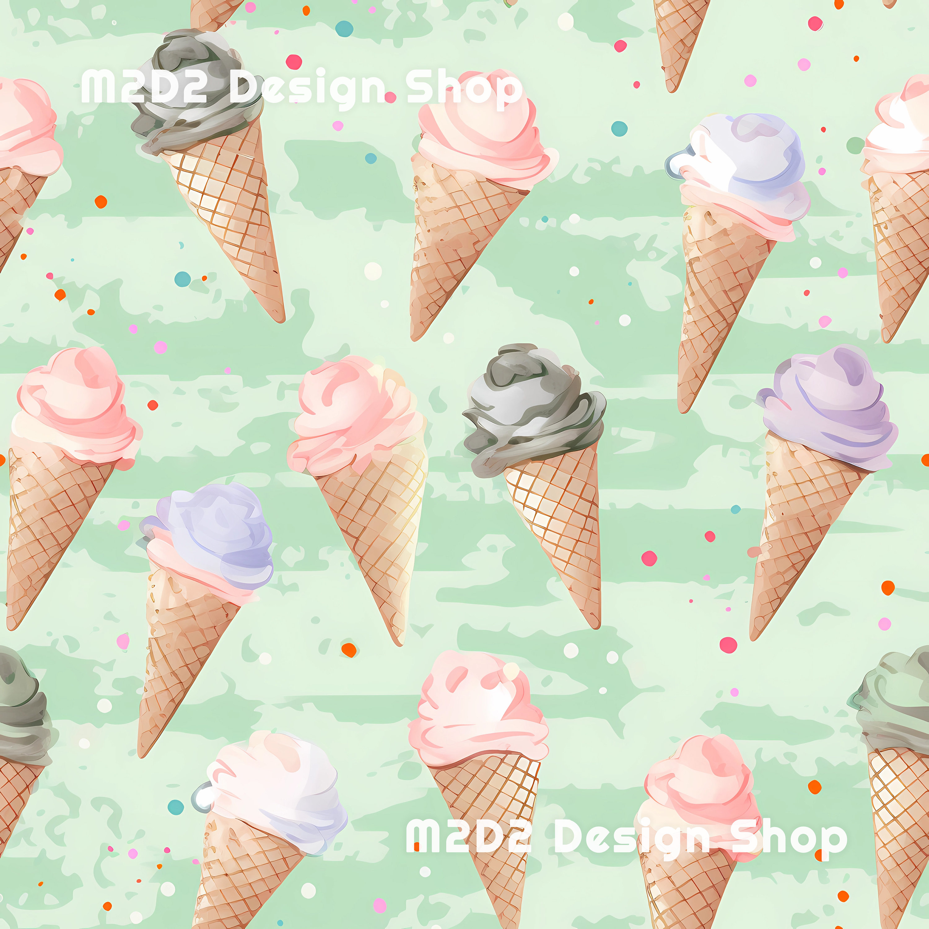 Retro Icecream Cones Print Seamless Pattern Repeating File for Fabric ...