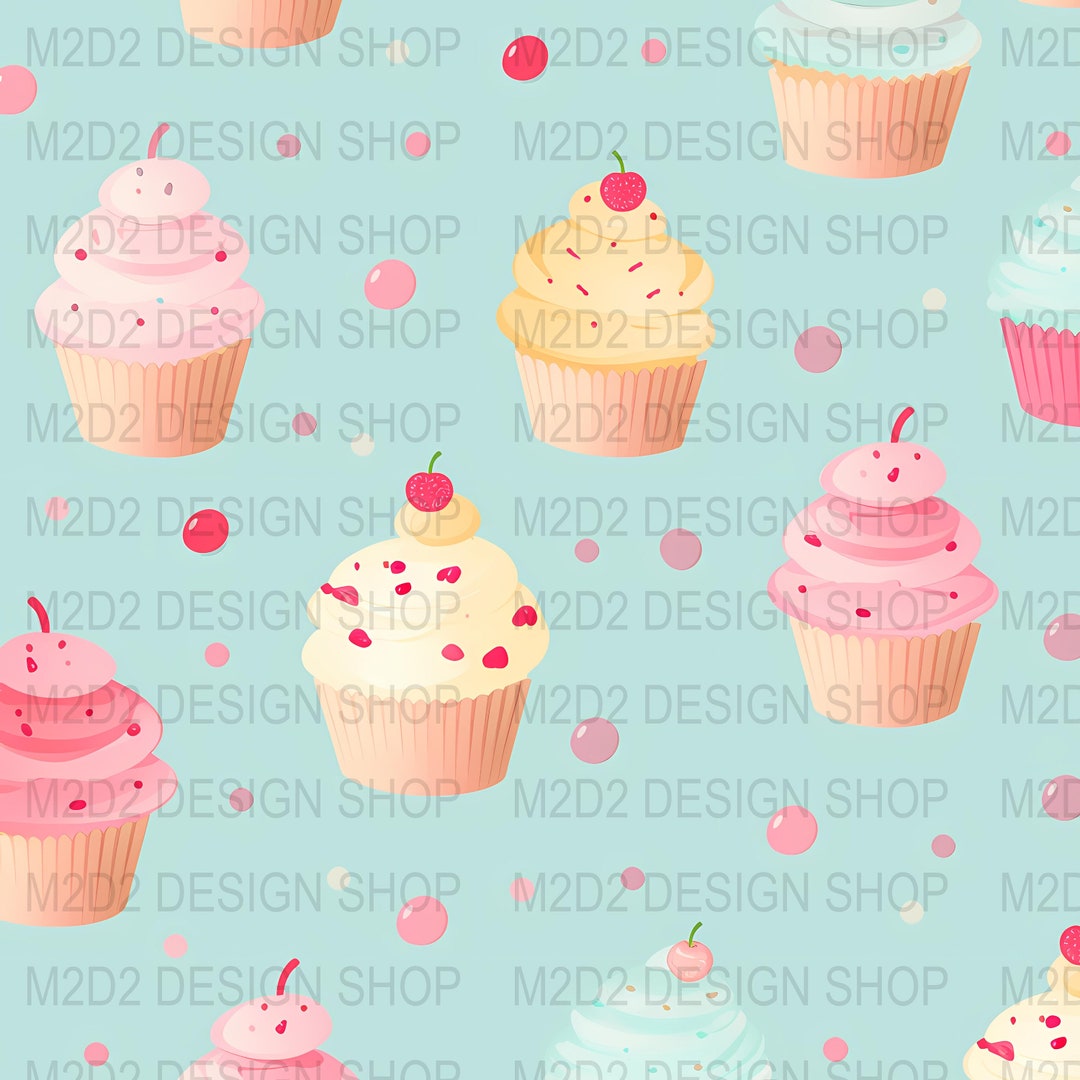RETRO CUPCAKES, Retro Sweets Seamless Repeat Pattern, Backgrounds ...