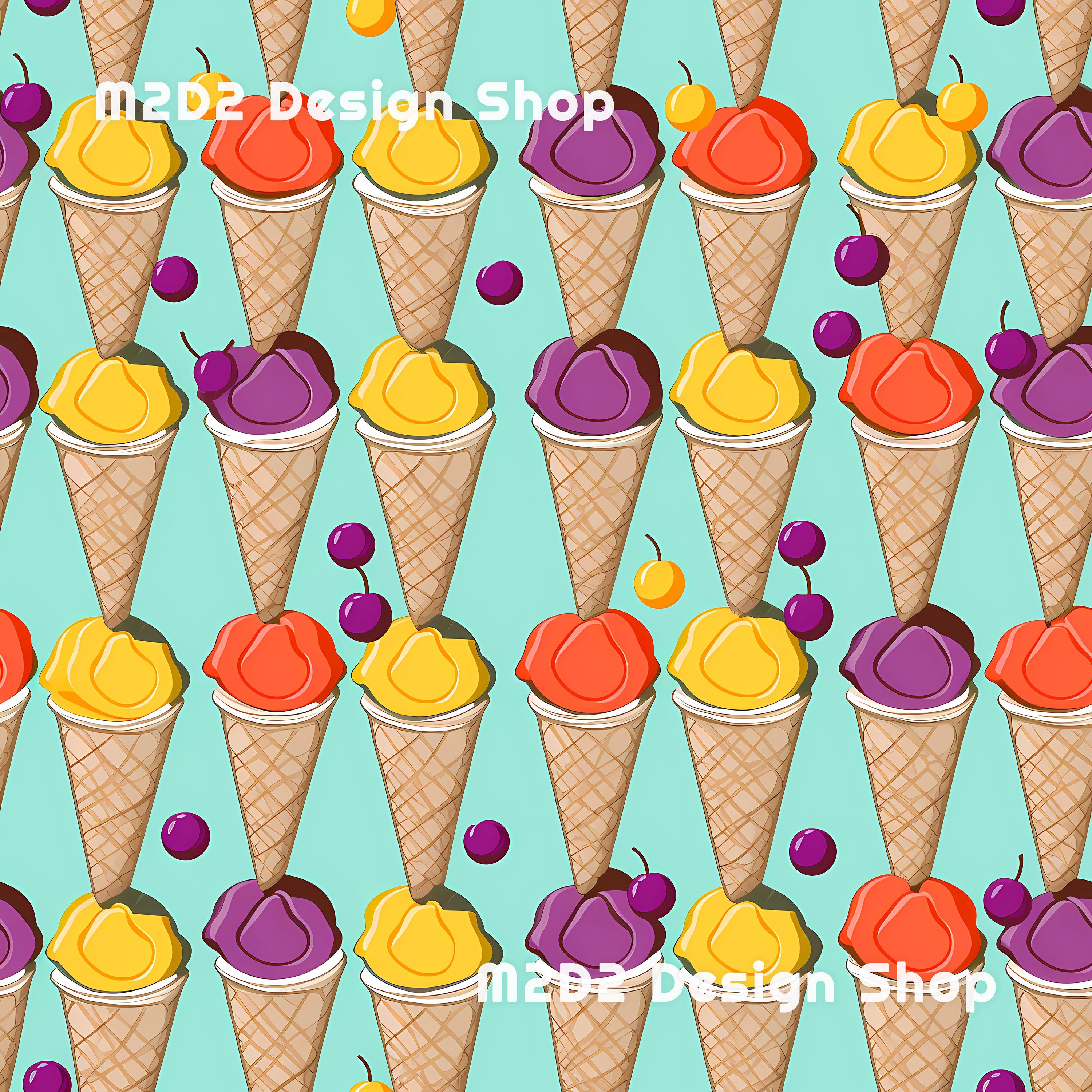 Retro Icecream Cones Print Seamless Pattern Repeating File for Fabric ...