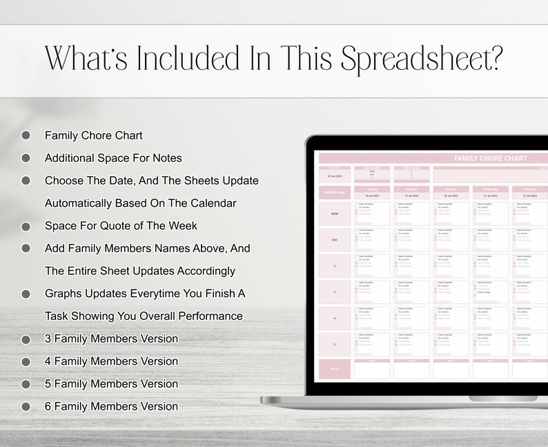 Chore Chart Google Sheets Spreadsheet, Family Weekly Chores Editable ...