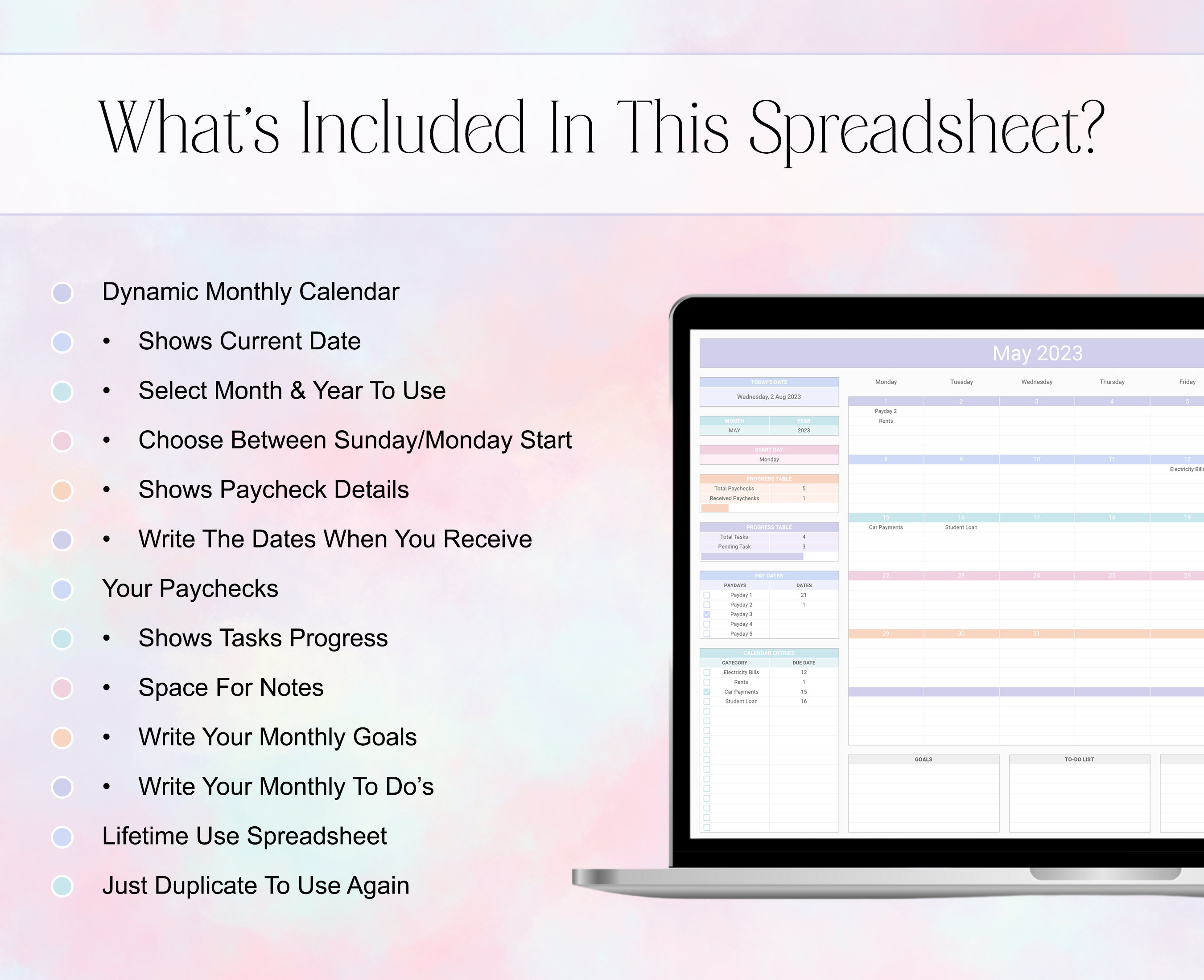 2024 2025 Monthly Calendar Spreadsheet, Dynamic Google Sheets Digital ...